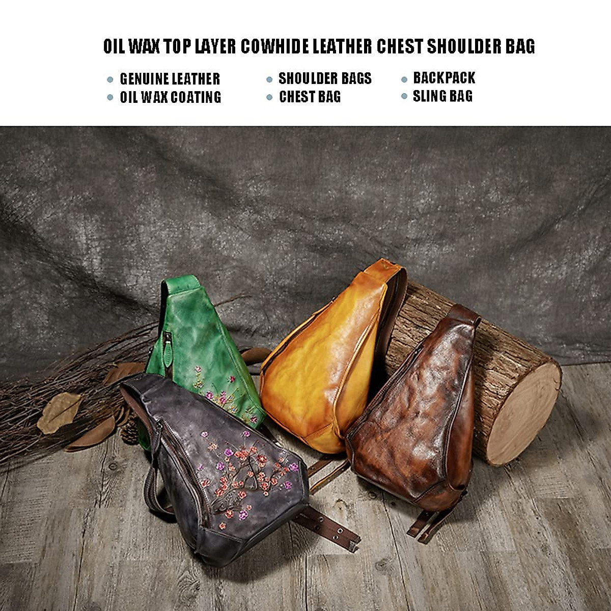 Segater Genuine Leather Sling Bag for Women Men Vintage Handmade Chest Backpack Casual Crossbody Daypack Shoulder Satchel Coffee