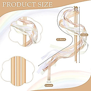 100 Pieces Lace Ribbon Wedding Wand Sticks Colorful Ribbon Streamers Party Ribbon Streamers with Bells Silk Fairy Stick Wands for Wedding, Party, Holiday, Activities(White, Brown, Champagne)