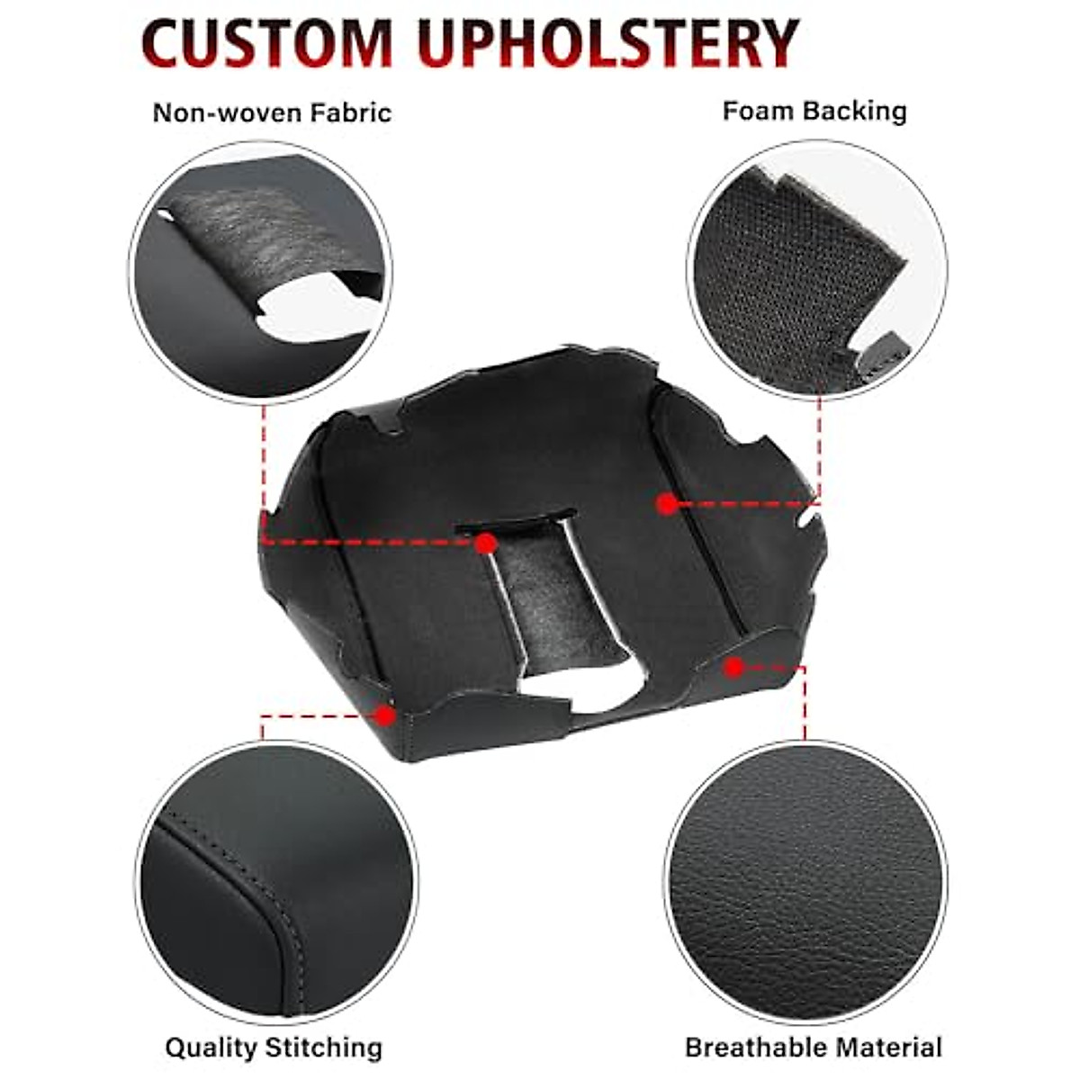 KBH Auto Center Console Cover Replacement for Chevy Chevrolet Silverado & GMC Sierra 1500 2500 3500 2014-2018, Vinyl Leather Armrest Replace Covering, Anti-Scratch, Split Bench Jump Seat (Black)