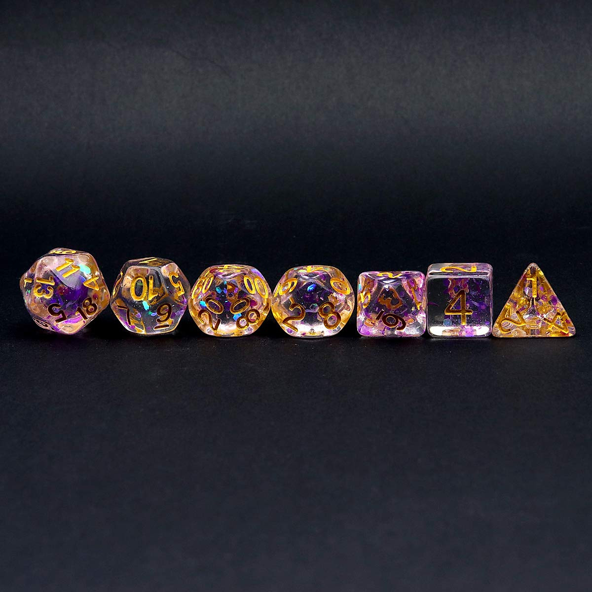 Haxtec DND Dice Set Purple 7PCS Polyhedral D&D Dice RPG Dungeons and Dragons-Purple Green Shift Glitter Flakes-Fantasy Dream