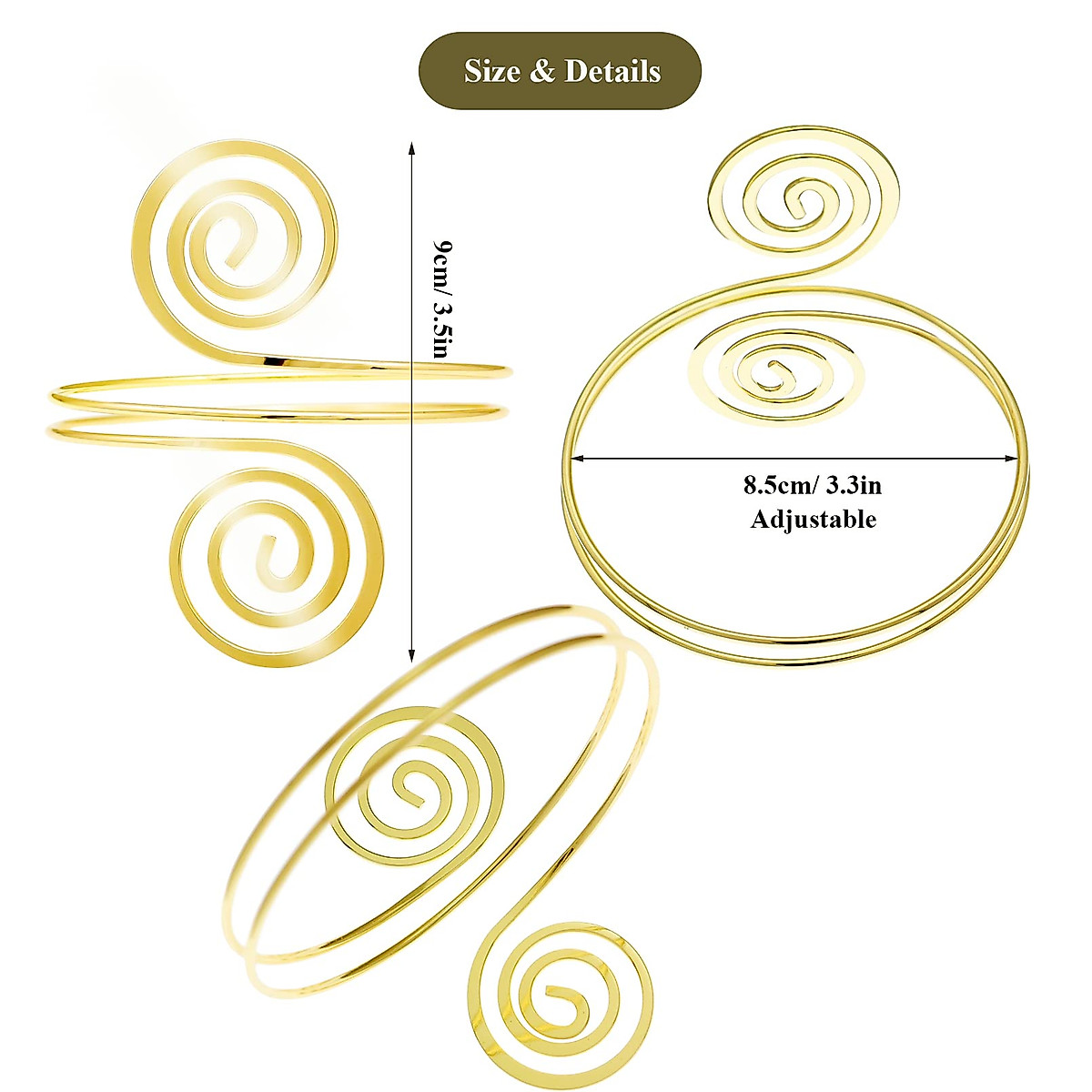 RechicGu Swirl Gypsy Boho Armband Upper Arm Cuff Victorian Filigree Bangle Bracelet Adjustable Armlet Belly Dance Gift Gold