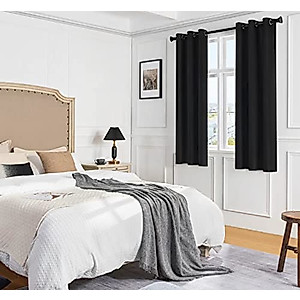 Rutterllow Room Darkening Blackout Curtains for Bedroom 2 Panel,Grommet Top(42x63 Inch, Black)