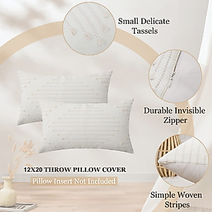 Mecatny Boho Throw Pillow Covers Beige and Cream White Pillow Covers 12X20 Set of 2 Farmhouse Lumbar Pillow Covers for Couch Sofa Living Room