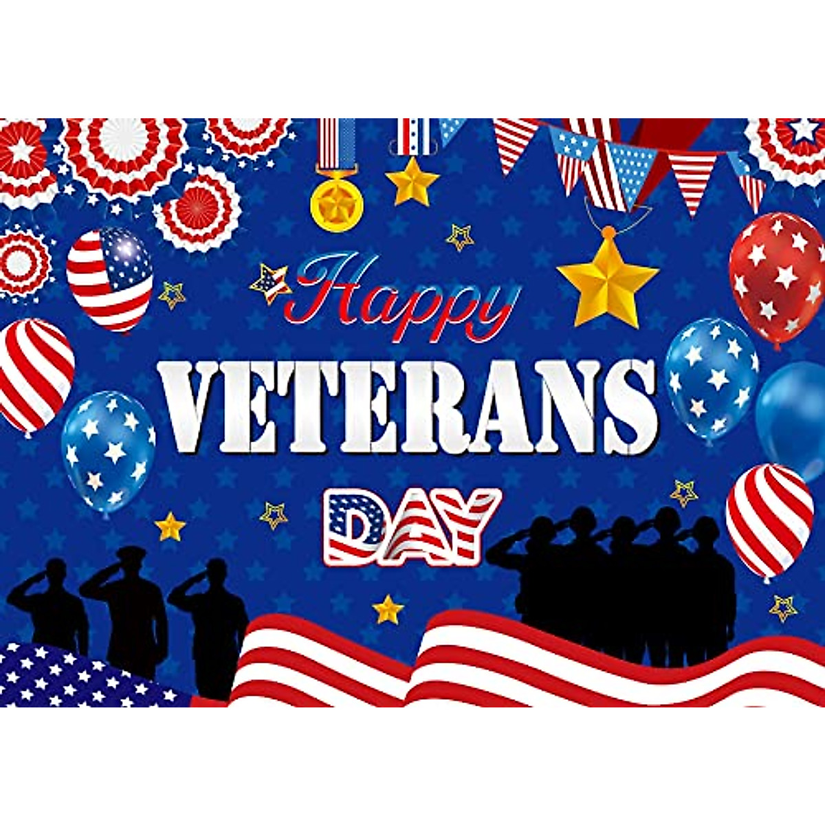 Happy Veterans Day Backdrop Thank You Veterans Background American Medal Striped Flag Patriotic Soldier Outdoor Indoor Home Party Banner Decorations Supplies 7x5FT