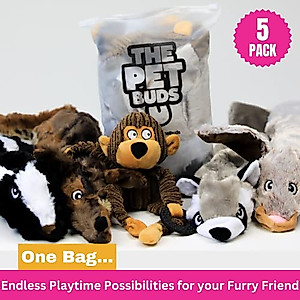 THE PET BUDS No Stuffing Dog Toy Set - 5 Pack Bundle - No Dangerous Stuffing to Chew or Swallow - 2 Squeakers Each - Big Dog Plush Toys for Small, Medium and Large Dogs - Cute Durable Squeaky Dog Toy