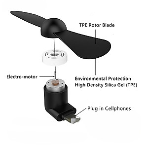 TRIIFON Personal Mini USB Fan for Cellphones - 4 Pack Portable Cell Phone Fan for iPhone, Small Pocket Fan Travel Fans Plug in Mobile Phones Fast Cooling for Summer Outdoor (Black)