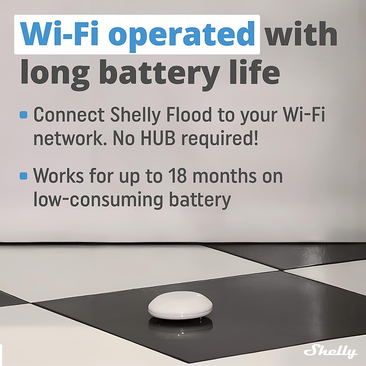 Shelly Flood | Wireless Flood Sensor with Temperature Measurement | Home Automation | iOS Android App | Dripping & Leaking Alarm | Floor Heating Control | Compact Design | Easy to Use