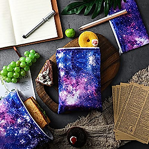 5 Pieces Reusable Sandwich and Snack Bags Safe, Snack Bags with Zipper for Store Preserves, Snacks and Sandwiches, with 2 Large 2 Medium and 1 Small Bags (Galaxy Loop Pattern)