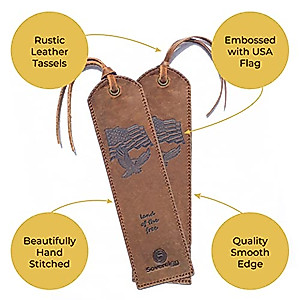 Leather Bookmarks for Men and Women | Quality Mens Bookmark with USA Flag & Eagle | 2 Smooth Handmade Leather Book Markers for Men Women Book Lovers Readers (7x2") Leather Gift | Sovereign-Gear