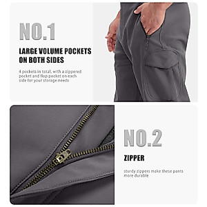 MAGCOMSEN Ski Pants Men Warm Tactical Camping Hiking Fleece Lined Waterproof Pants Gray