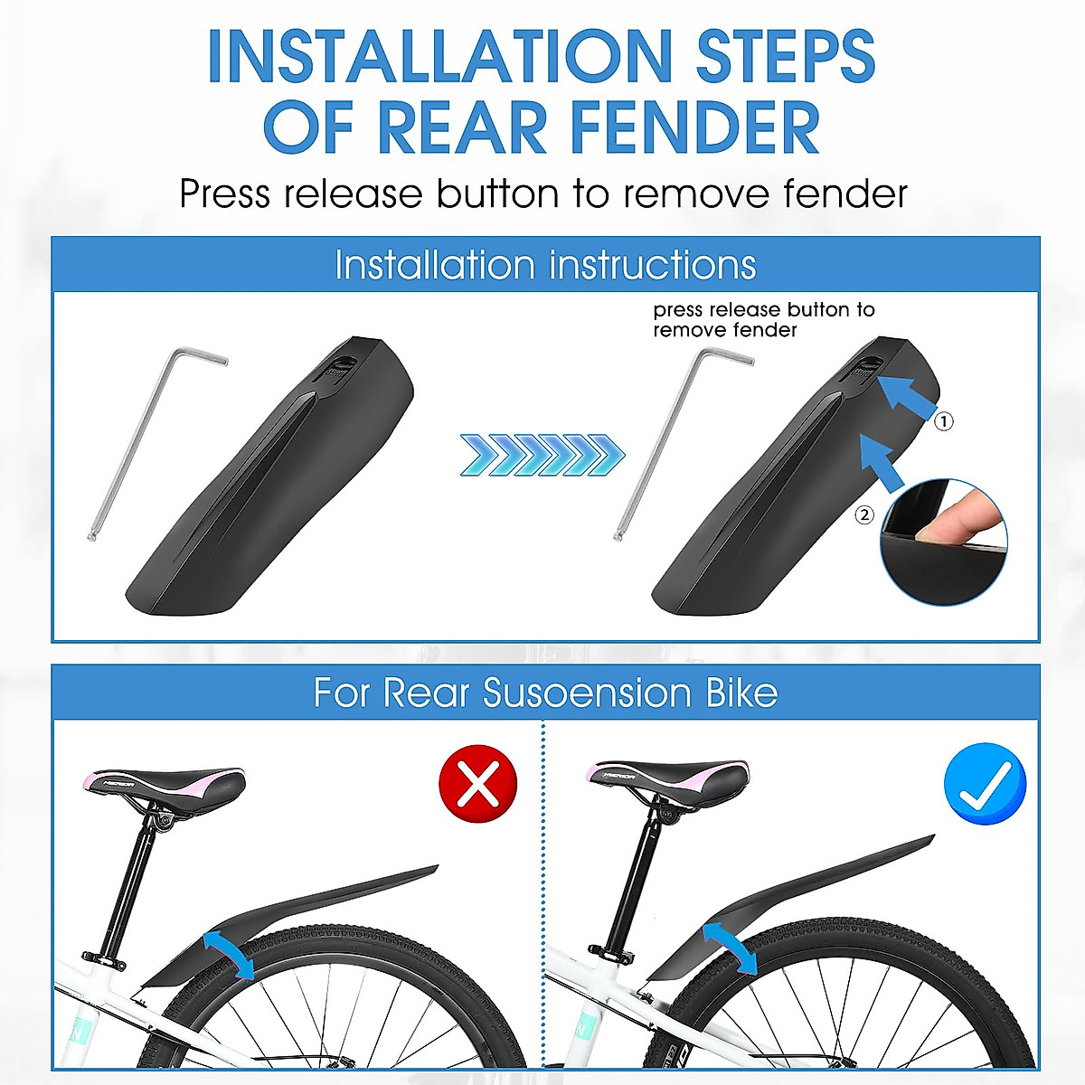 CYCLESPEED Bicycle Mudguards Bike Fender Ront/Rear Mud Guards Fit for MTB Mountain Road Bike