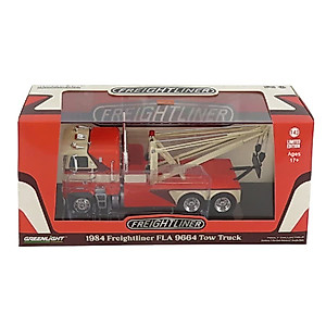 Greenlight 86631 1984 Freightliner FLA 9664 Tow Truck - Orange, White and Brown 1/43 Scale