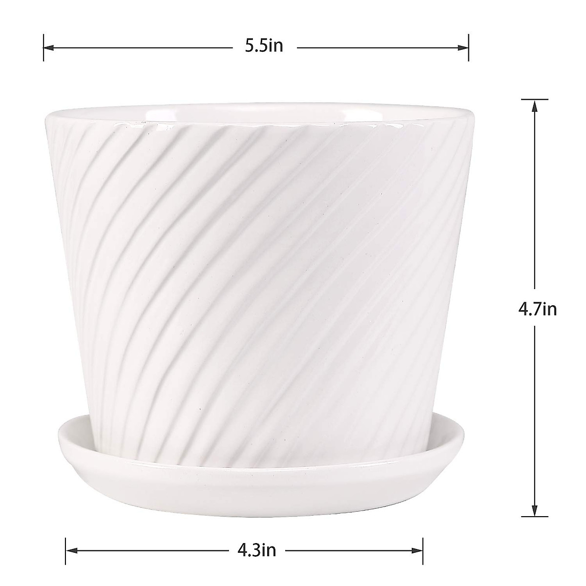 sietpoek Plant Pots - 5.5 Inch Cylinder Ceramic Planters with Connected Saucer, Pots for Succuelnt and Little Snake Plants, Set of 4, White