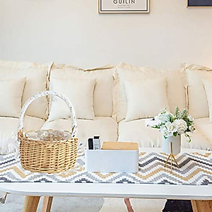 DOITOOL Wicker Rattan Flower Basket with Handle and Lace Bow, Wedding Flower Girl Baskets, Petal Basket Decorative Picnic Basket Woven Candy Storage Basket for Home Garden Decor, 7.5X5.9X5.9