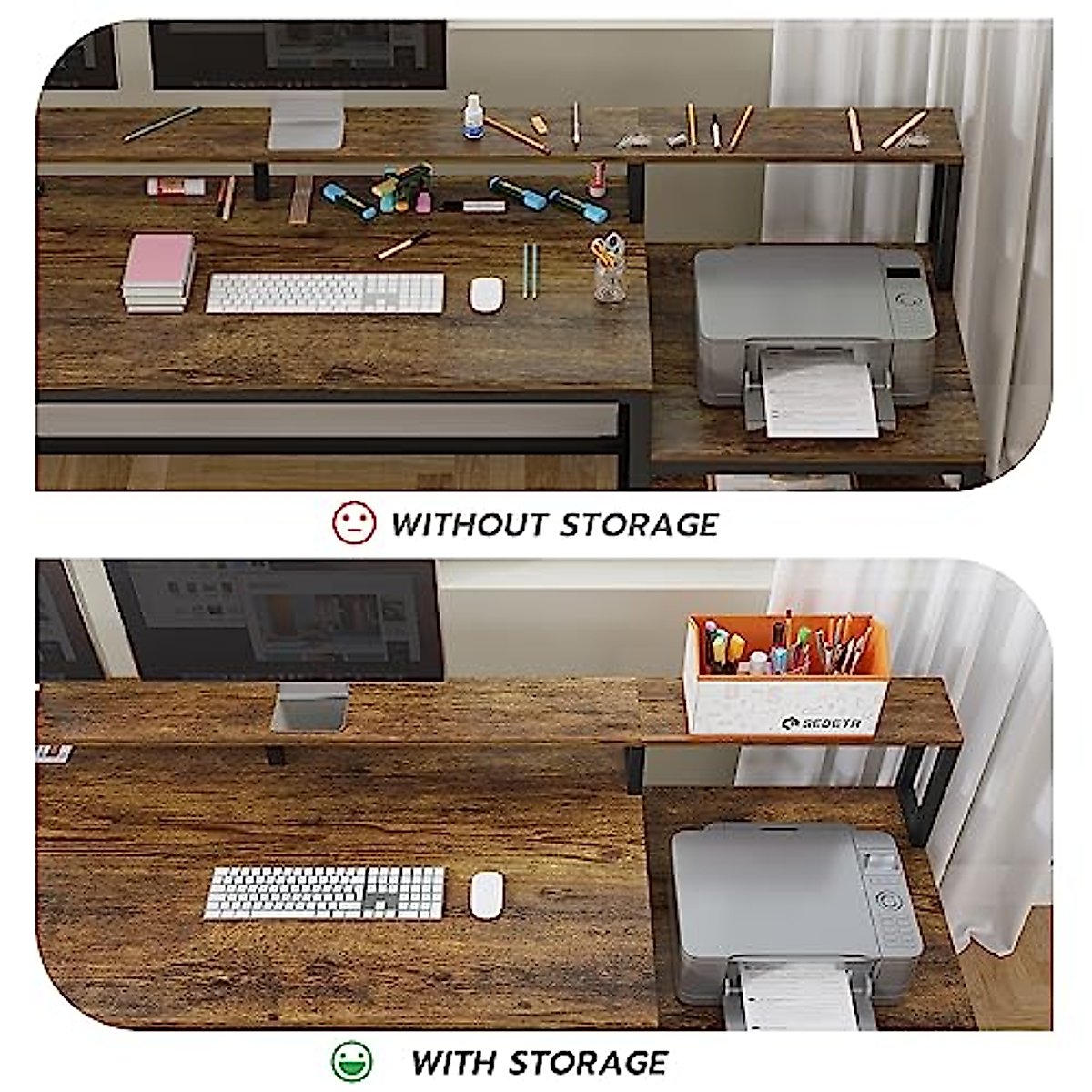 SEDETA L Shaped Desk, 66" with File Drawer & Power Outlet, Home Office Gaming Desk with Led Lights, Corner Computer Desk with Monitor Shelf, Printer Storage Shelves, Two Person Desk, Rustic Brown