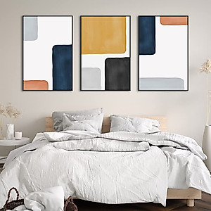 Wall Art Modern Abstract Canvas Framed Wall Art 3 Piece Set Of Painted Prints Boho Style For Living Room Bathroom Kitchen Office Wall Decor Artwork (black 16" X 24"X 3 pieces)
