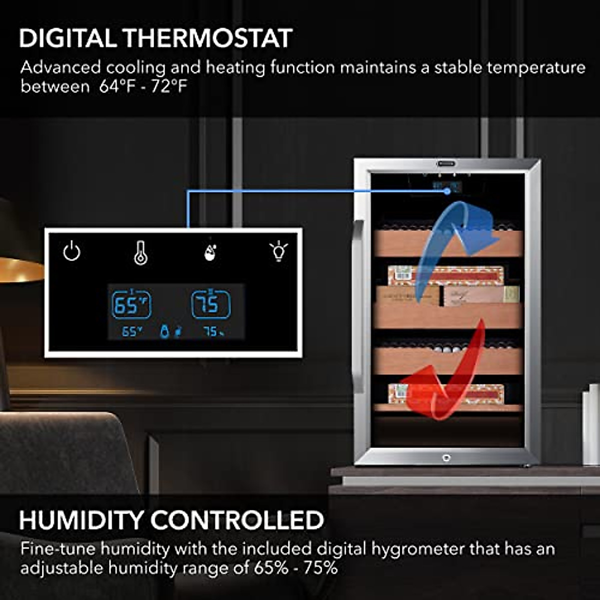 Whynter CHC-421HC 4.2 cu. ft. Cigar Cabinet Cooler Humidor with Built-in Heating & Cooling System, Humidity Temperature Control and Spanish Cedar Shelves