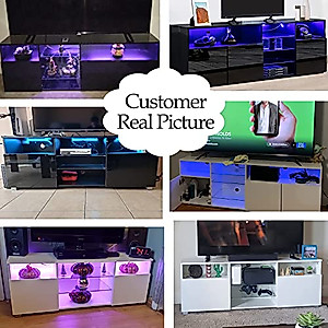 High Glossy LED Black TV Stand for 55/60/65 inch TV,Modern LED Entertainment Center with Adjustable Storage Shelves,Game Console Entertainment Center,TV Table Media Furniture (57inch, Black)