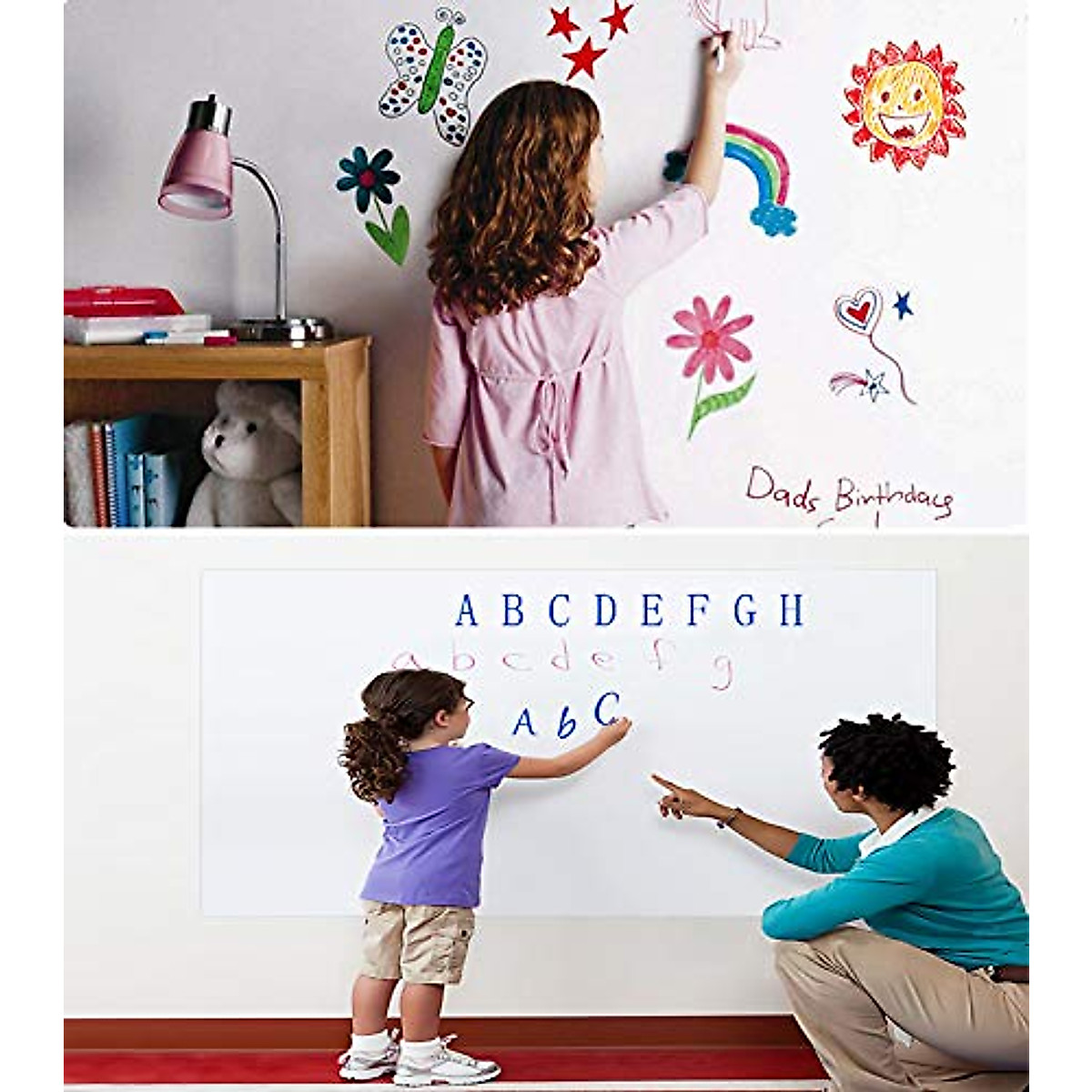 WISHAVE Large Dry Erase Whiteboard Sticker Wall Decal ,Self-Adhesive White Board Sticker Vinyl Peel and Stick Paper for School, Office, Home, Kids Drawing with 1 Marker 78.7 X 17.5 inch