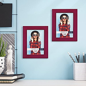 Renditions Gallery 3.5x5 inch Picture Frame Cherry Red Wood Grain Frame, Set of 2 High-end Modern Style, Made of Solid Wood and High Definition Glass for Wall and Tabletop Photo Display
