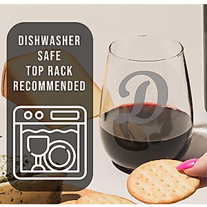 Etched Monogram 17oz Stemless Wine Glass (Letter D) A-Z Personalized wine glasses Custom Wine glasses Customized gifts for Her Women Initial Monogrammed Engraved