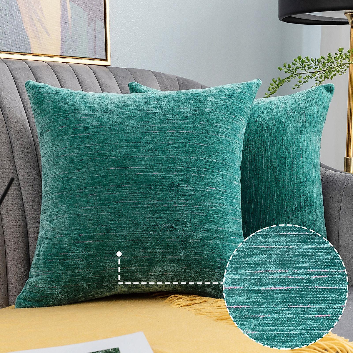Lipo Thick Chenille Pillow Covers 18x18- Set of 2 Decorative Euro Throw Pillows Cover, Soft Cushion Case, Home Decor Rustic Farmhouse for Couch, Bed, Sofa, Bedroom, Car (Turquoise, 18X18 Inch)