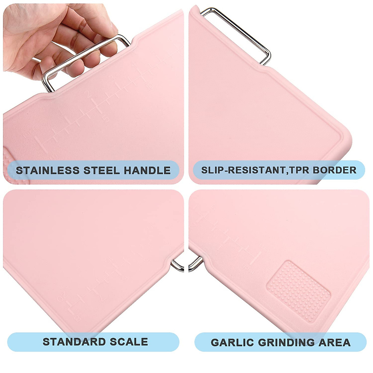 FIVETAS cutting boards for kitchen dishwasher safe,set of 3 with holder,plastic cutting boards with Easy-Grip Handles.GARLIC GRINDING AREA. BPA Free, Non-porous Non-Slip Feet