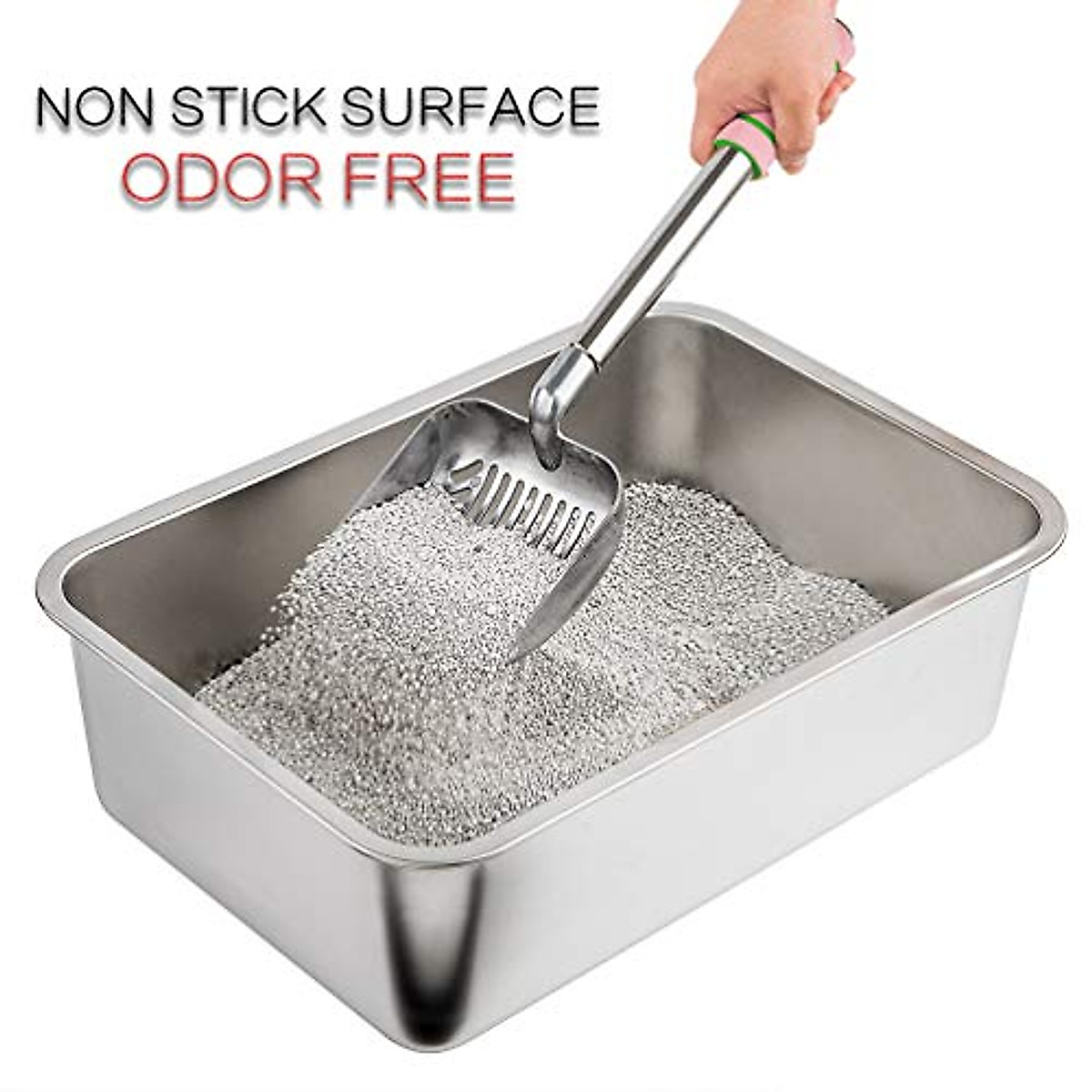 Yangbaga Stainless Steel Litter Box for Cat and Rabbit, Odor Control Litter Pan, Non Stick, Easy to Clean, Rust Proof, Large Size with High Sides and Non Slip Rubber Feets (24'' x 16'' x 6'')