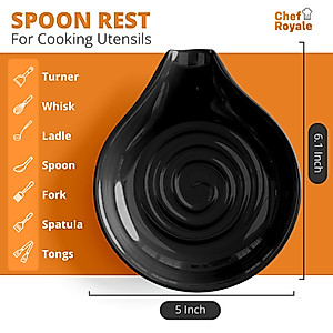 Ceramic Spoon Rest - 5 Inch Black Spoon Holder for Kitchen Counter - Perfect for Spoons, Ladles, Tongs, Spatulas, and Utensils
