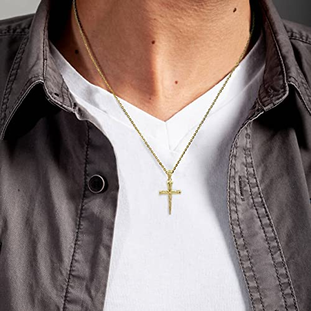 Polished 10K Yellow Gold Nail Cross Christian Faith Pendant Charm Necklace