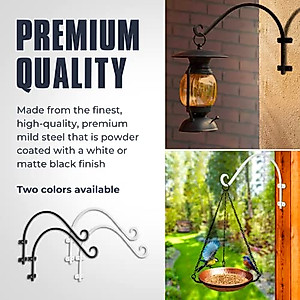 Monarch Abode Wall Mounted Plant Hooks, 14" Premium Metal Decorative Hanging Brackets for Indoor & Outdoor Use, Set of 2, Black