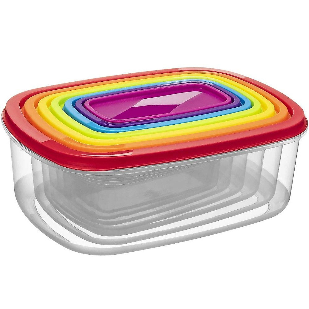 Rectangle Food Storage Containers, Set of 7 - Southern Homewares - Colorful Rectangle Holders w/Snap-On Lids