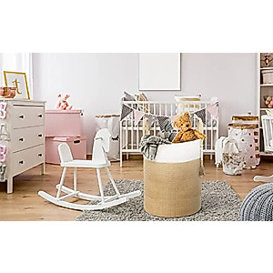 Pack of 2 Tall Woven Laundry Basket Collapsible for Storage Clothes Basket Laundry Hamper Basket for Bedroom Living Room Nursery Blanket Pillow Toy Dirty Clothes Hamper (2 Pack Ochre)