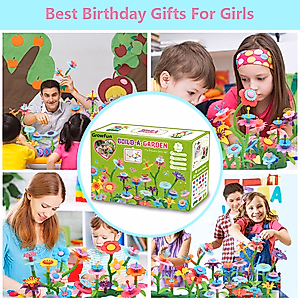 GrowFun DIY Flower Garden Building Kits Educational Activity Gifts Toys for Preschool Toddlers Pretend Play Birthday for Kids Age 3 4 5 6-136PCS