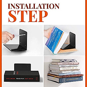 CRIZTA 2pcs Invisible Floating Bookshelf , Heavy Duty Wall Mounted Book Organizer, Metal Shelves Holder for Books, Large Size (Black) (4)