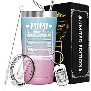 SpenMeta Mimi Gifts - Mimi Mothers Day Gift, Mimi Nutrition Facts Tumbler - Mothers Day, Birthday, Christmas Gift for Grandma - 20oz Mimi Tumbler Cup