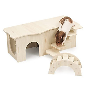 Hamster Maze, Multi Chamber Hideout Wooden Hamster Houses with Steps Activity Hamster Burrow Large Sports Fun Hamster Huts for Syrians Dwarf Hamster Gerbil