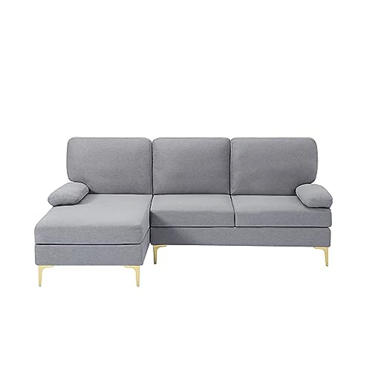 Goohome 79.5'' Linen L-Shaped Left-Hand Facing Sectional Sofa Metal Legs and 2 Detachable Armrest Pillows, Modern 3-Seater Fabric Couches for Living Room Apartment Small Space, A-Light Grey