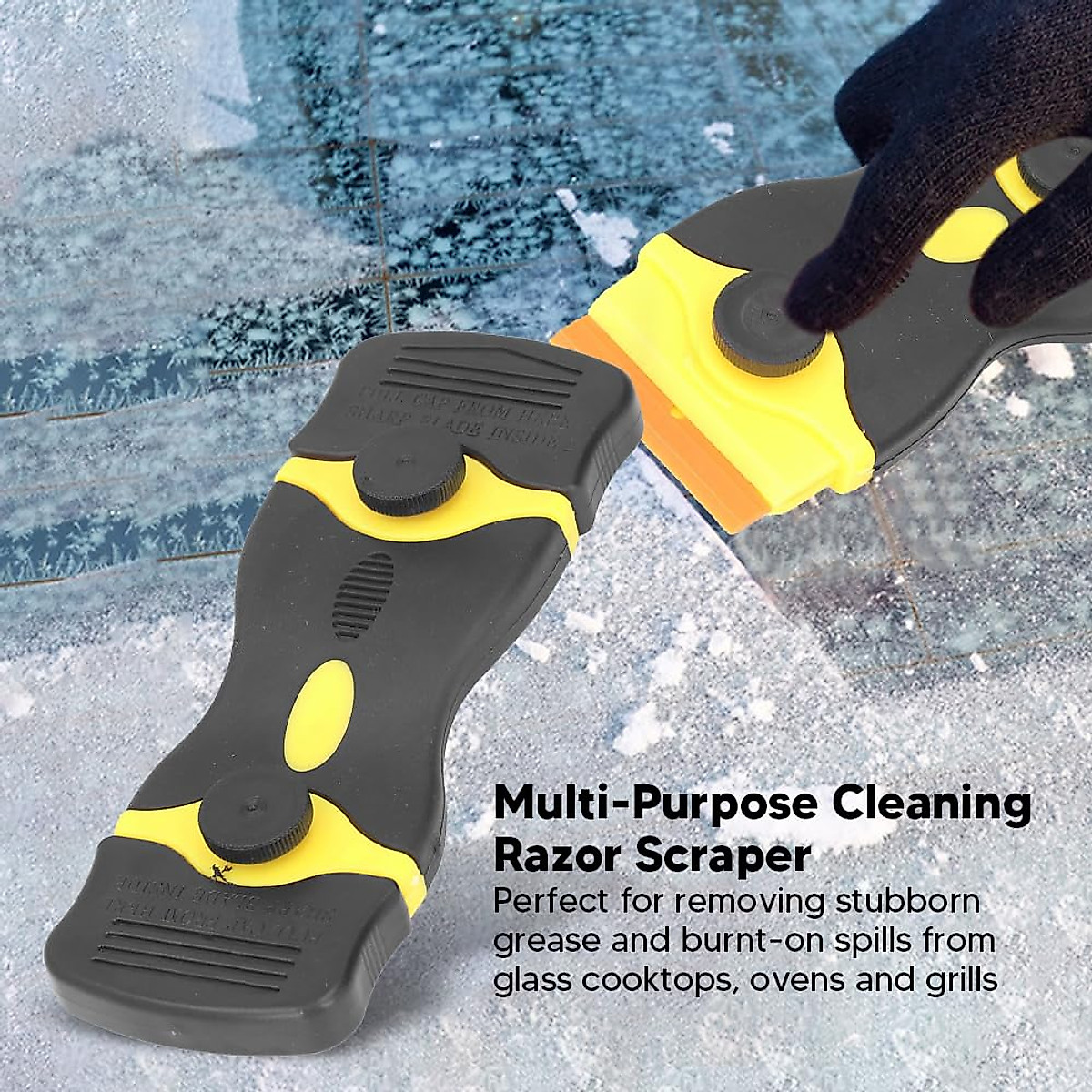 Razor Blade Scraper 2Pcs Multi Purpose Cleaning Razor Scraper 2 in 1 Razor Scraper Tool Glass Scraper for Windows Decals Tint(Black+Yellow)