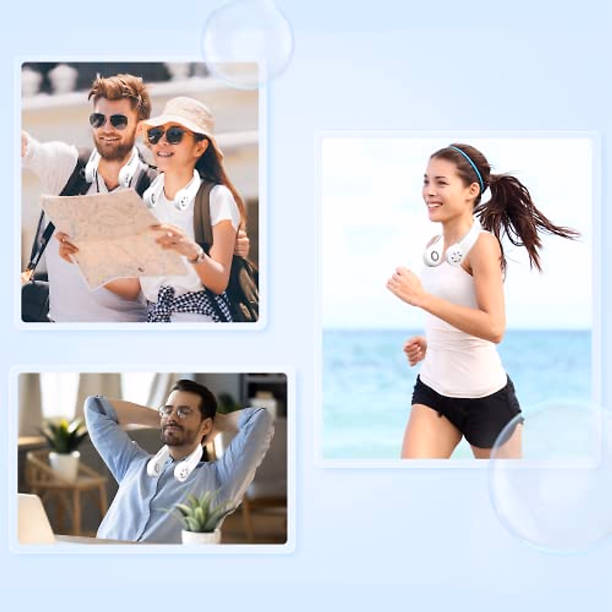 CindyLary White Portable Neck Fan, Personal Bladeless Wearable with Portable 360°Cooling Neck Fan，USB Rechargeable Mini Hanging Neck Fan for Outdoor Sports