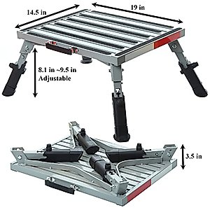 Homeon Wheels 19" x 14.5" Large RV Step Stool, 1,500lbs Adjustable Height Aluminum Folding Platform Step Sheath Non-Slip Rubber Feet, Reflective Stripe, Handle, RV T Level RV Steps