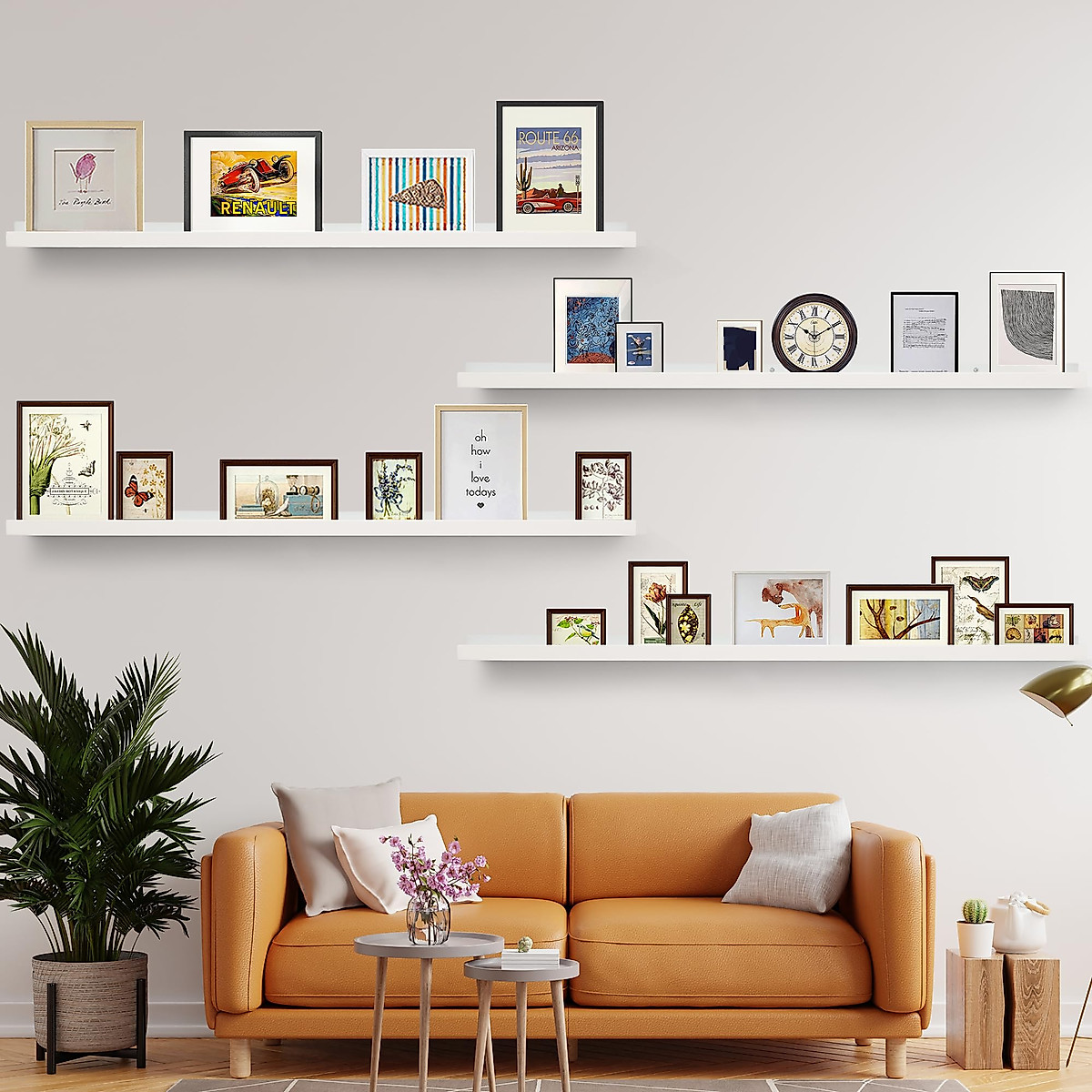 Picture Shelves 57",Narrow Long Floating Ledge for Wall Set of 4,Large Wood Rustic Photo Frames Vinyl Record Storage Display Nursery Kids Bookshelf Decor for Living Room Bedroom Kitchen