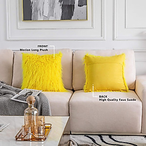 Home Brilliant Yellow Fur Pillow Covers Furry Fuzzy Accent Throw Pillow Covers Decorative for Couch Sofa Bed Summer Decoration Girl Gift, Set of 2 (18 x 18 Inch, Yellow)