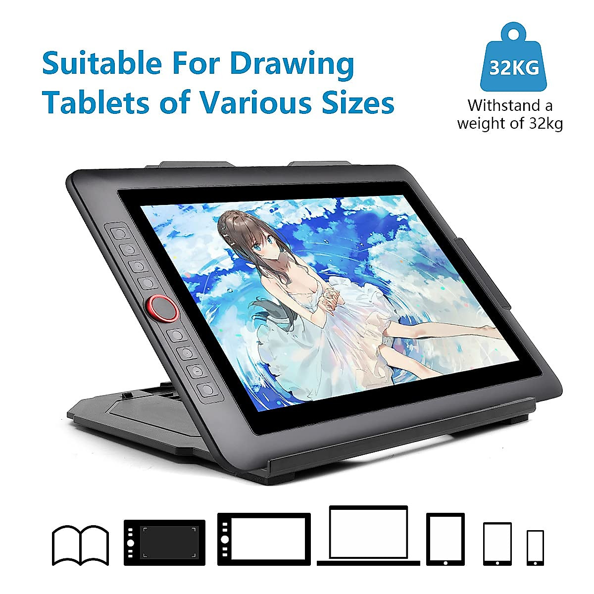 Drawing Tablet Stand, Laptop Stand, Foldable Stand for Pen Tablet Display, 9 Levels Adjustable Angles with a Built-in Phone Holder, for 12-17 inch Drawing Tablet, MacBook, Laptop, iPad, Book, Phone