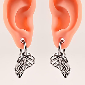 DOEARKO 2PCS Fashion Leaves Ears Gauges Hanger Ear Plugs Body Piercing Tunnels 316 Stainless Steel Hypoallergenic Body Jewelry (For Lobe in 6G (4mm) or Larger, Silver)