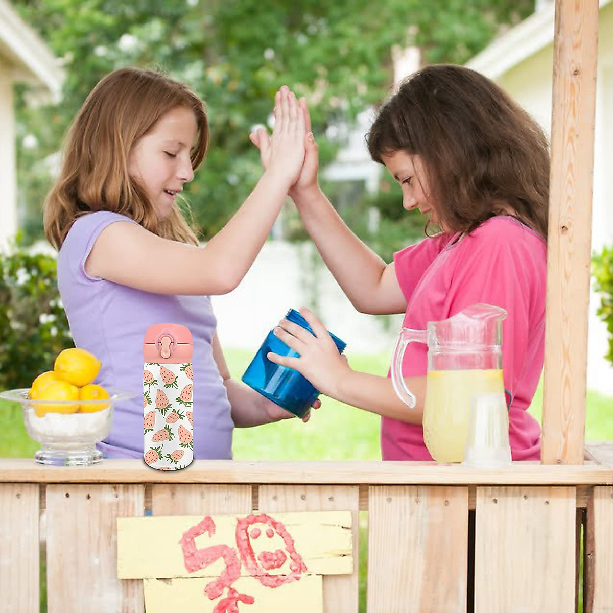 AiHeart Kids Sublimation Water Bottle,10oz Blank Stainless Steel Kid Thermo Mug,Double Wall Vacuum Insulated Sport Water Bottle,With Shrink wrap films and Lid,For School Travel(Light Pink)