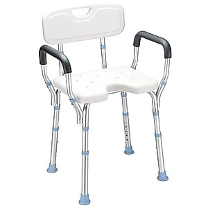 OasisSpace Heavy Duty Shower Chair with Back and Arms 300lb, Bathtub Chair with Handles - Medical Tool Free Shower Cutout Seat for Handicap, Disabled, Seniors & Elderly