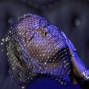 Jeweky Rhinstone Mesh Head Cover Black Rave Festival Headwear Body Accessories for Women