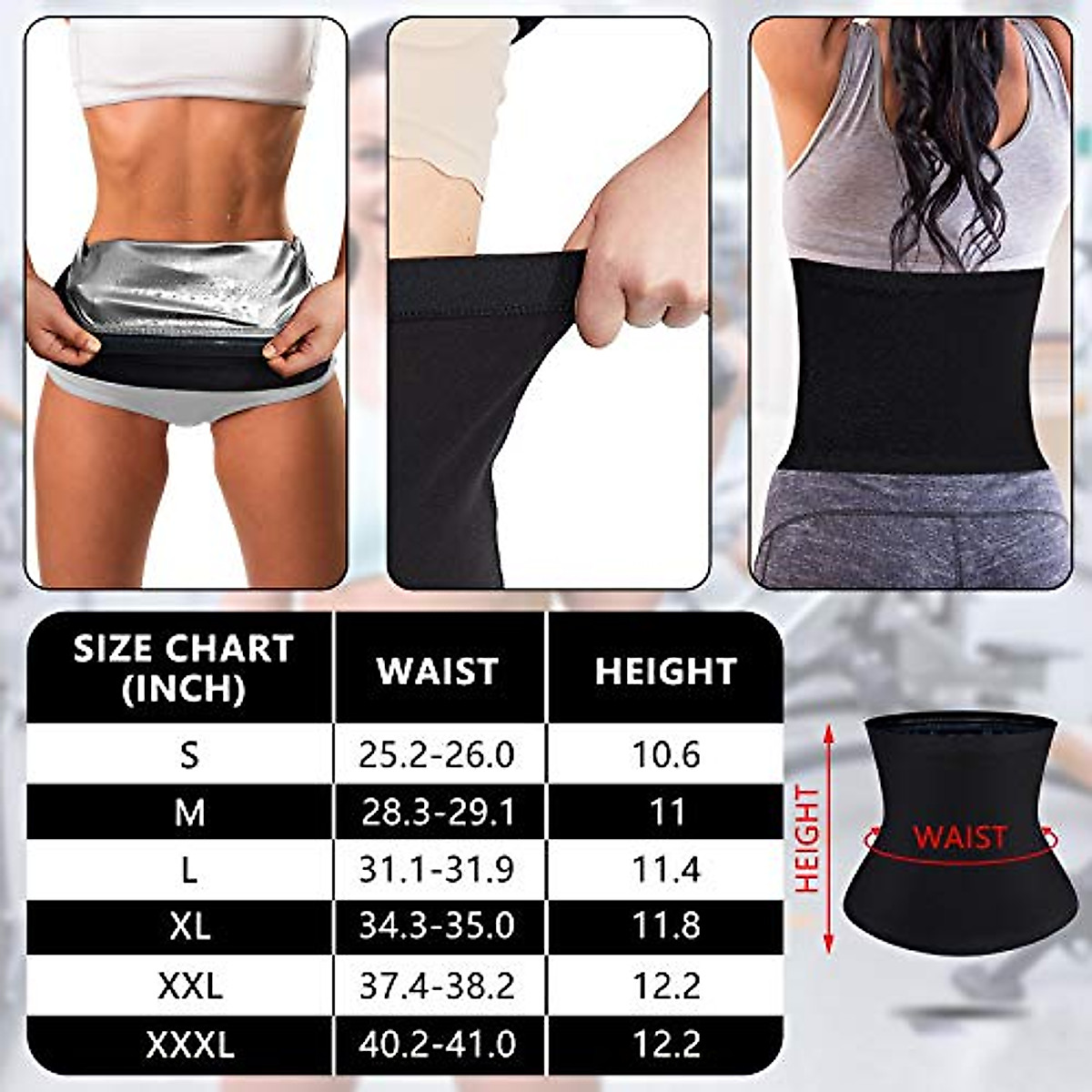 Geyoga Waist Trimmer Sweat Waist Trainer Wrap Stomach Wraps for Women Bodybuilding (Silver Inner,S)