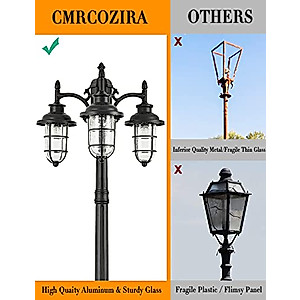 CMRCOZIRA Triple-Head Street Light with Outlet, Nautical Style Outdoor Post Light, IP65 Outdoor Lamp Post Lights with Clear Seeded Glass, Outdoor Street Light Matte Black for Street, Garden, Driveway